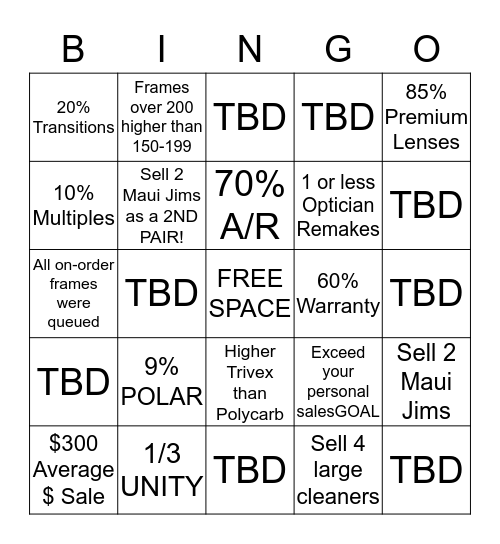 OPTICAL BINGO Card