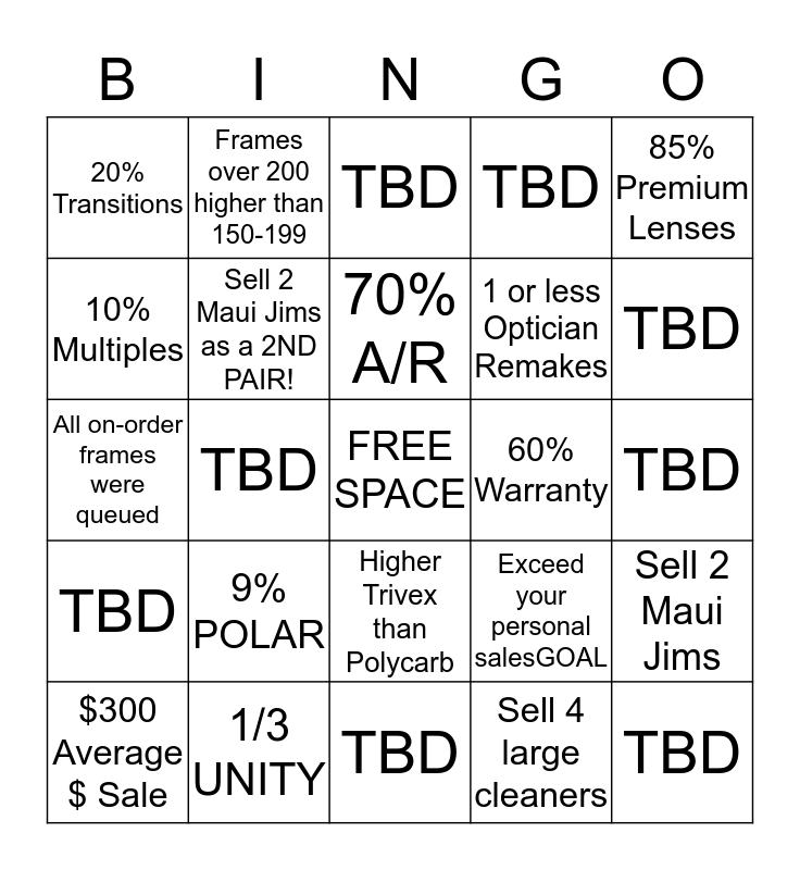 OPTICAL BINGO Card