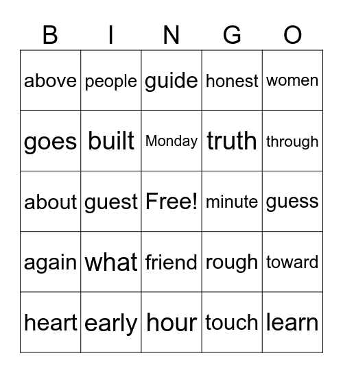 Heart Words Bingo - Set 3 Bingo Card