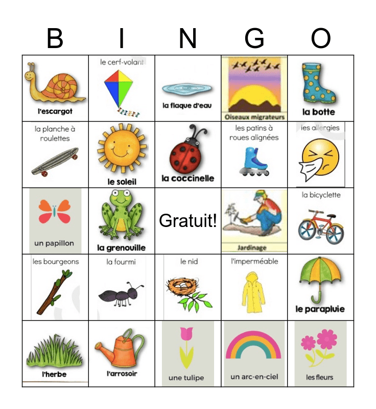 Le printemps Bingo Card