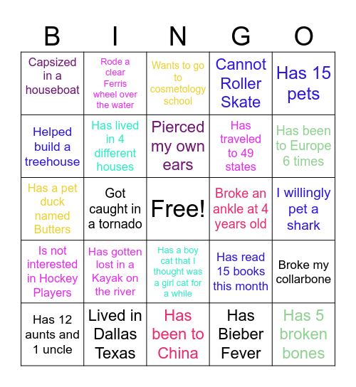 2 truths and a lie Bingo Card
