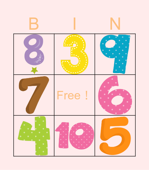Numbers 0-9 Bingo Card
