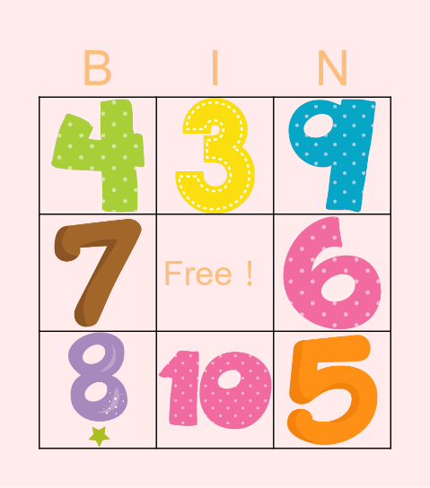 Numbers 0-9 Bingo Card