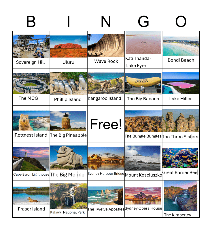Australian Landmarks Bingo Card
