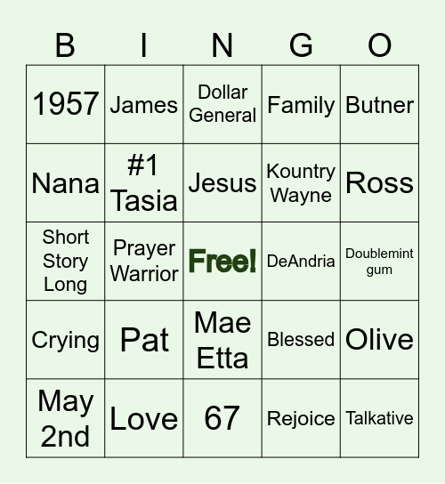 Pat's 67th Birthday Bingo Card