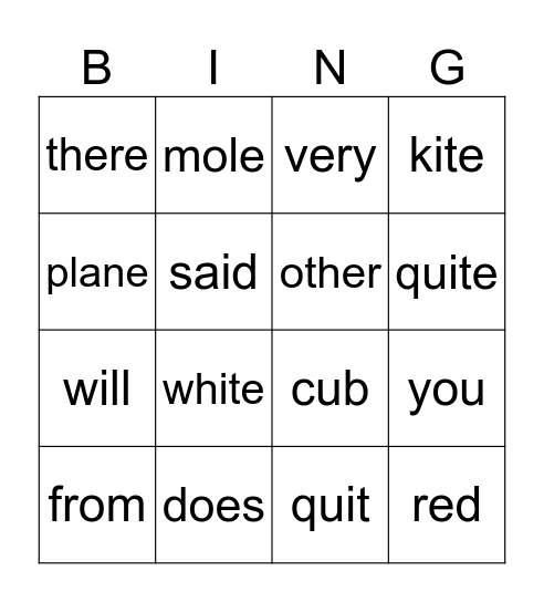kindergarten Magnetic Reading Unit 6 Week 29 Bingo Card