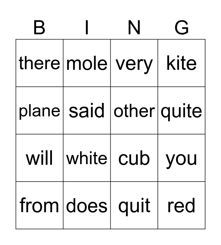 kindergarten Magnetic Reading Unit 6 Week 29 Bingo Card
