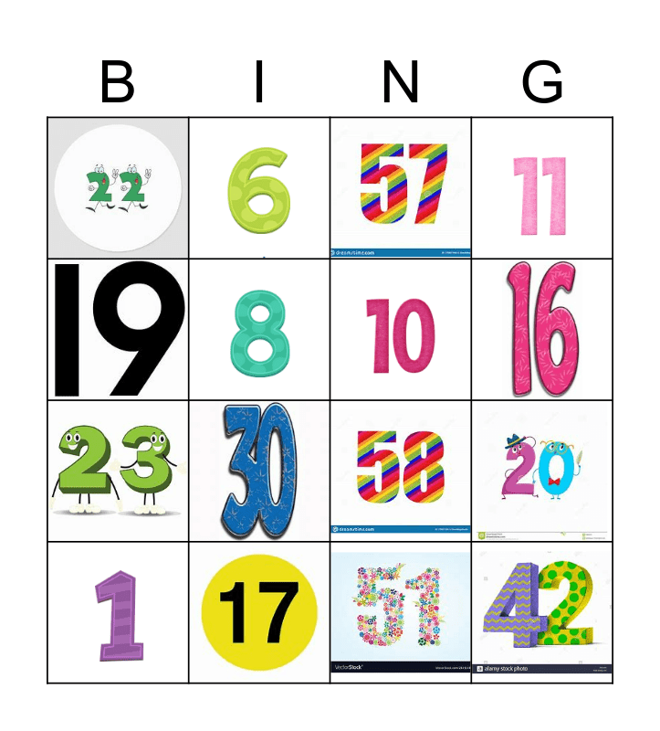 NUMBERS 1-60 Bingo Card