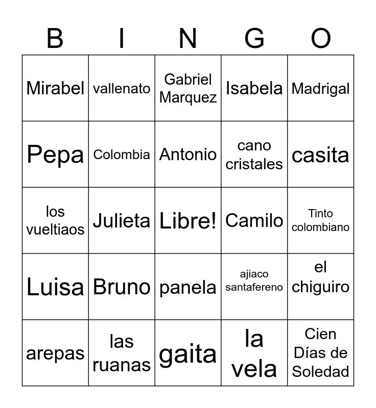 Encanto Bingo Card