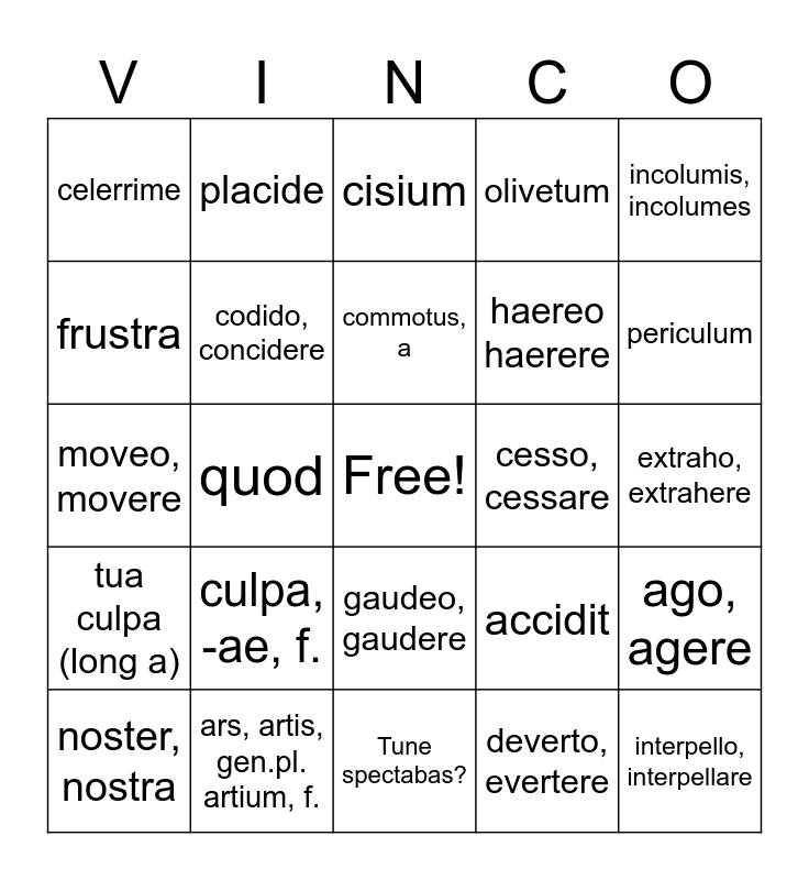 Ecce Romani Ch. 14 MRHS Bingo Card