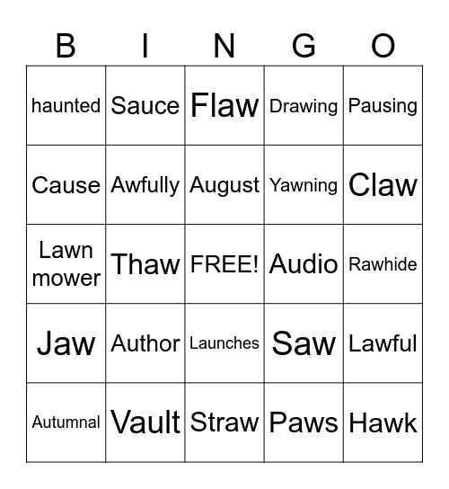 Au/ Aw Bingo Card
