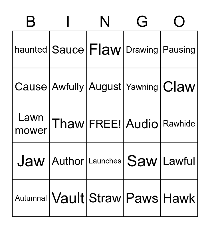 Au/ Aw Bingo Card