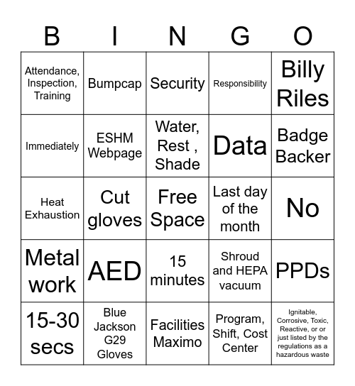 National Safety Month 2024 Bingo Card