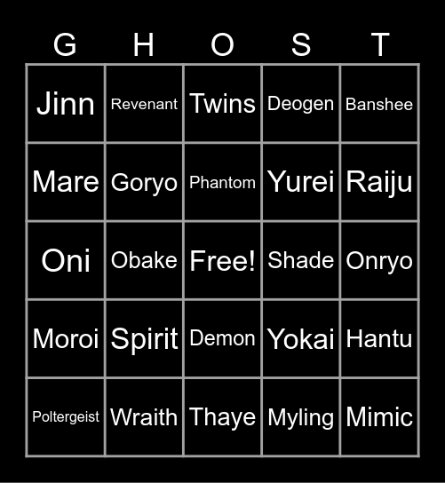 Phasmo GHOST Bingo! Bingo Card
