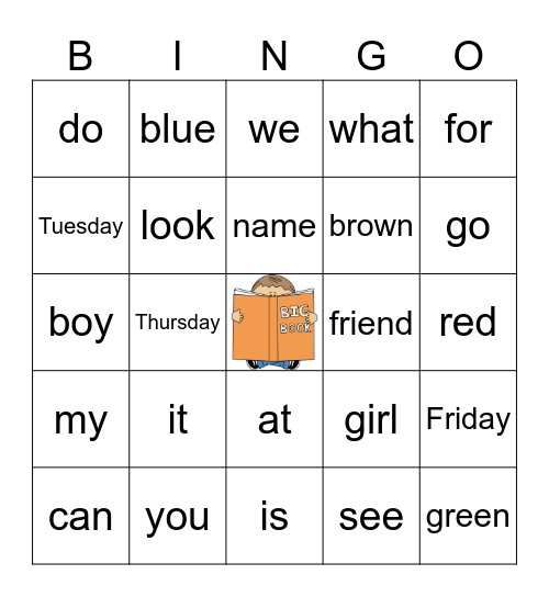 Sight Word Bingo Card