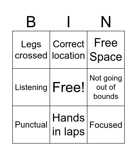 Right place, right time! Bingo Card
