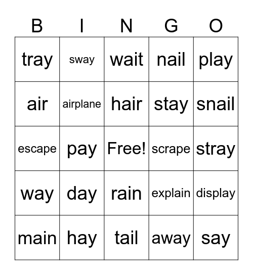 Long /a/ Bingo Card