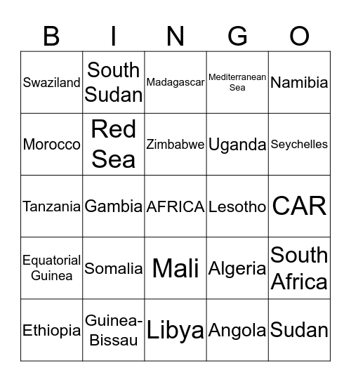 Africa Bingo Card