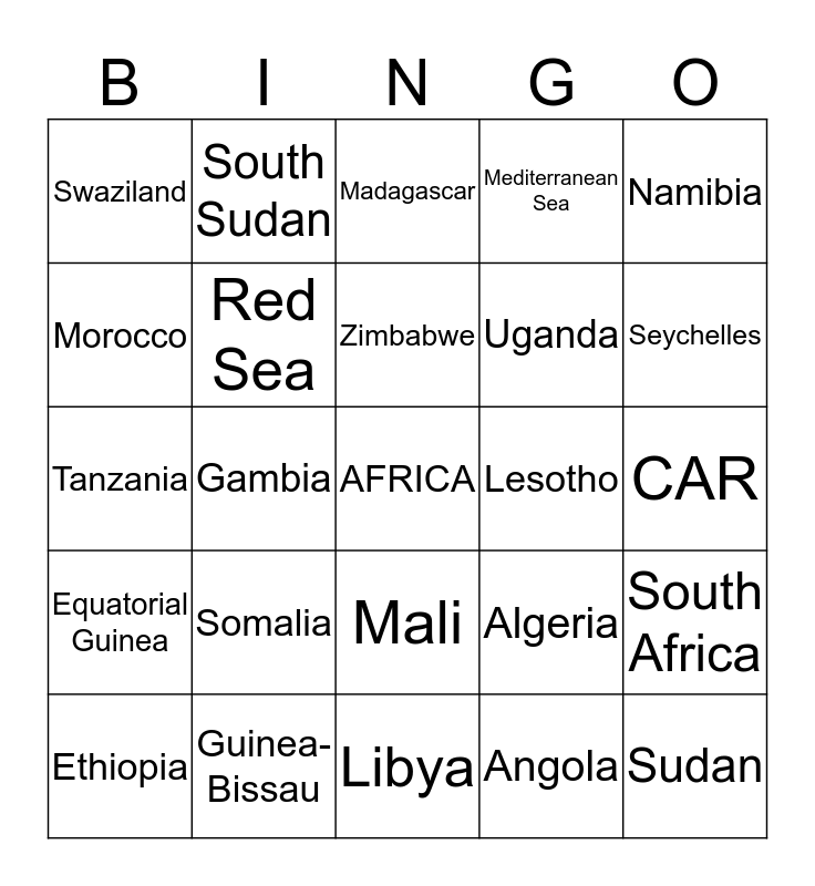 Africa Bingo Card