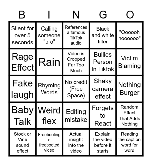 Sssniperwolf Bingo Card