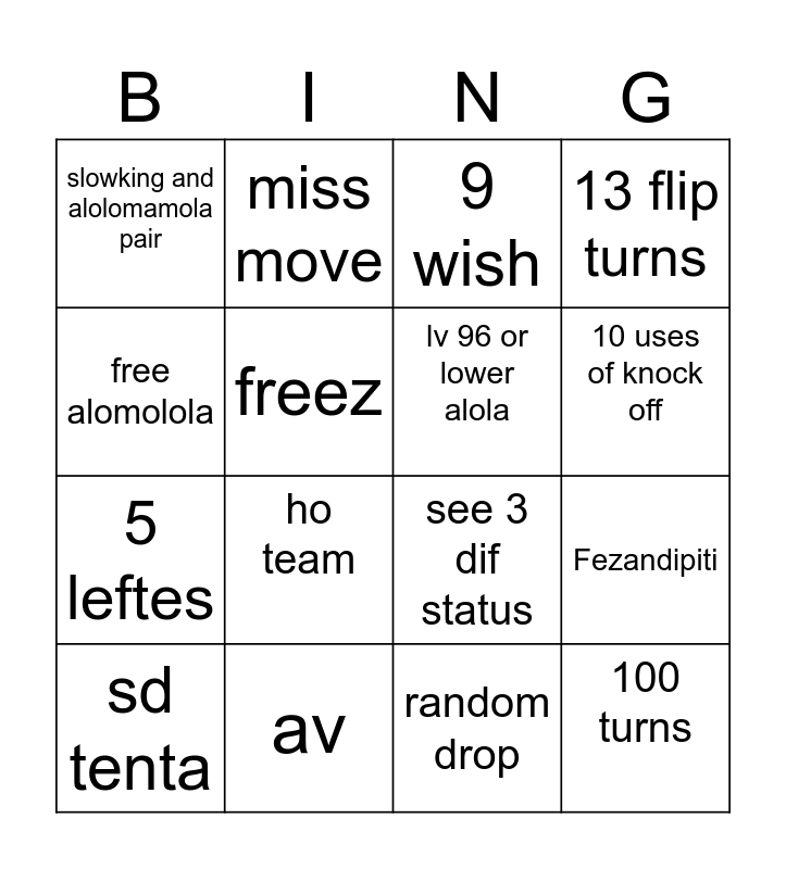 pokes 35 Bingo Card