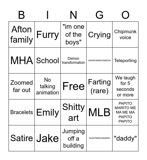 Gacha life cringe bingo Card
