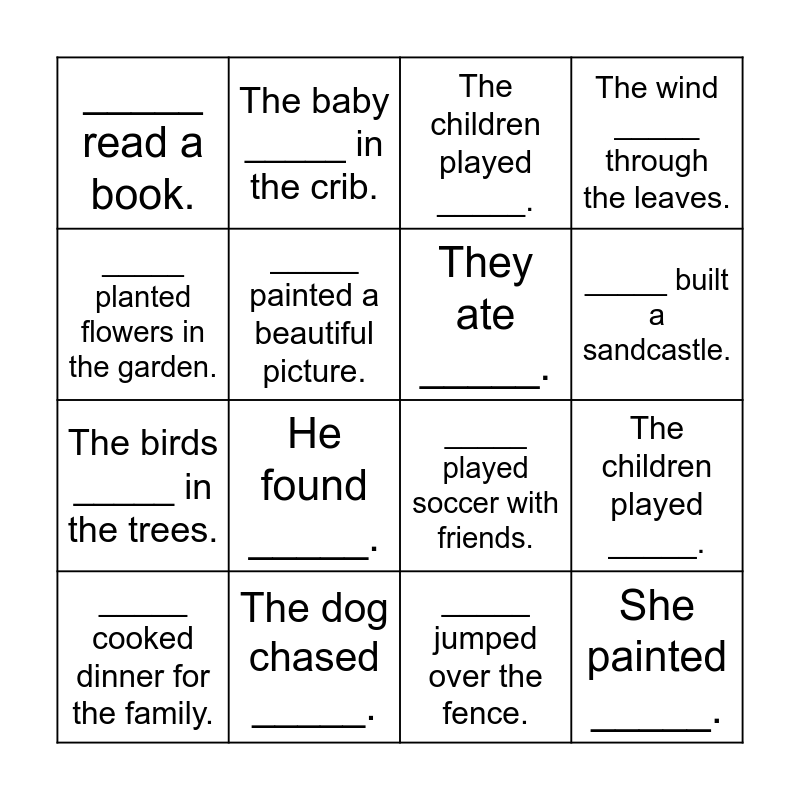 sentences Bingo Card