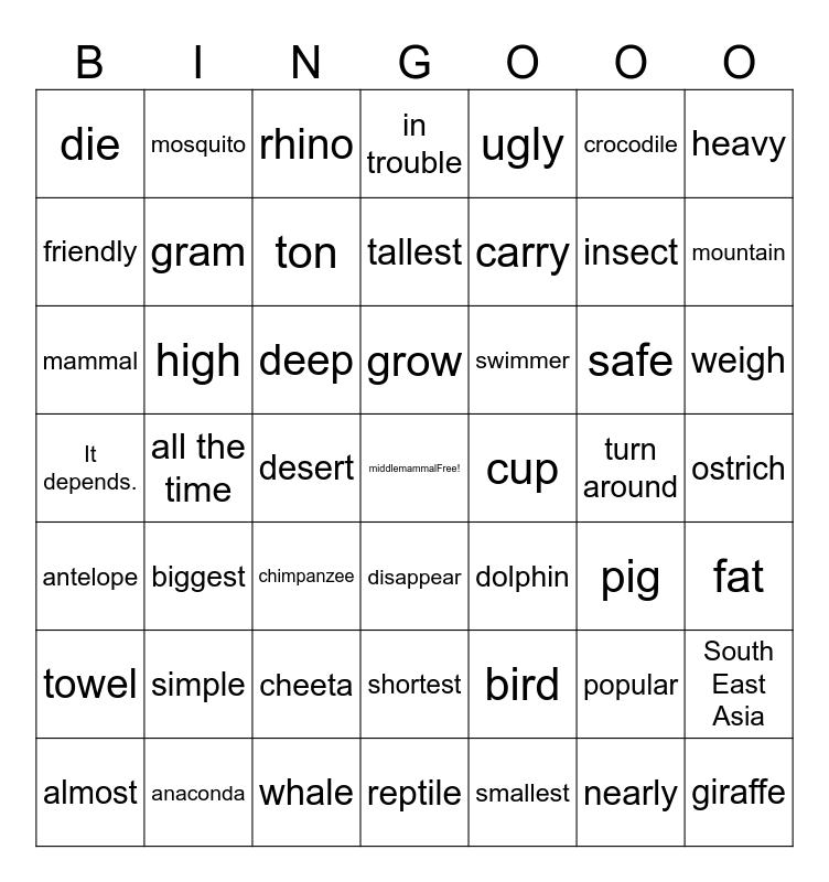 Old More 2 Unit 7 Bingo Card