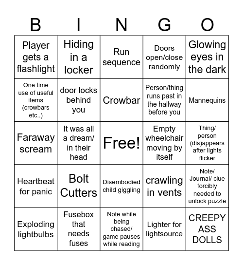 Stereotypical Horror Stuff Bingo Card