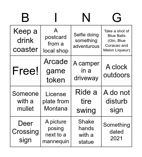 Girls Weekend Away Bingo Card