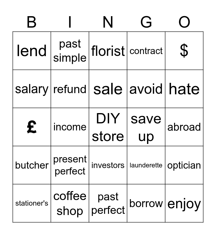 Unit 7 Solutions Pre-Intermediate: Money Bingo Card