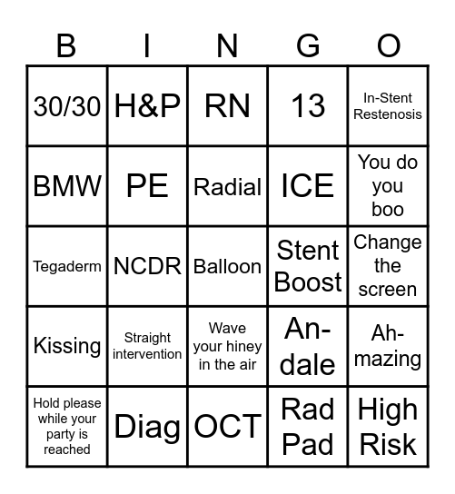 THHBP Cath Lab Bingo Card