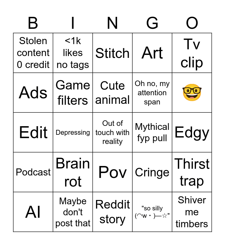 Universal fyp bingo Card