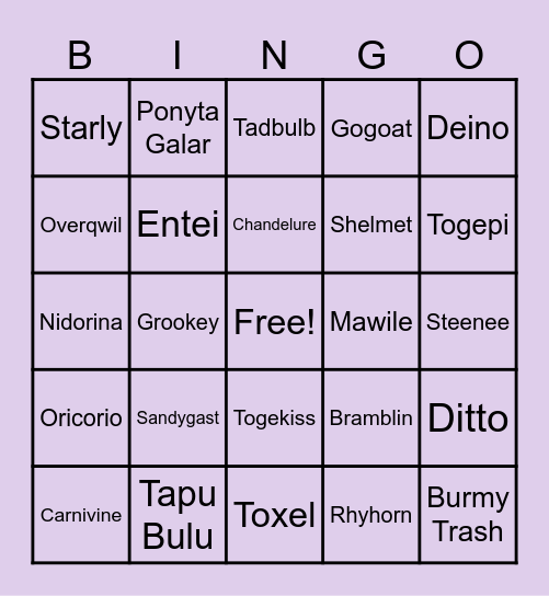 Pokémon Bingo Card