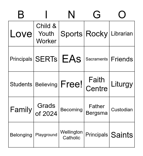 Catholic Education Week Bingo Card