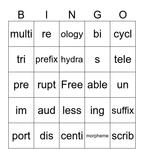 Morphemes! Bingo Card