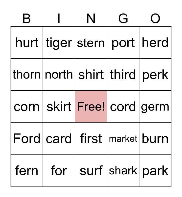 R- Controlled BINGO Card