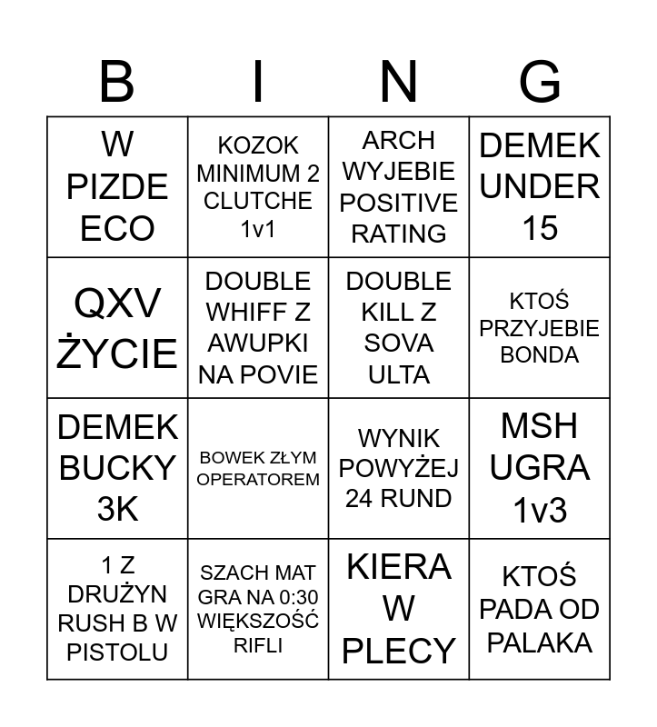 SZACH MAT vs B8 Bingo Card