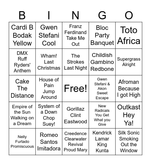 Mixtape Bingo Card