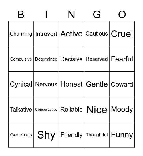 Personalities Bingo Card