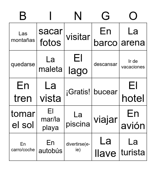 Ir de vacaciones Bingo Card