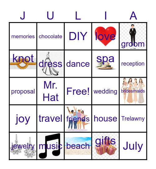 Julia's Bridal Shower Bingo Card