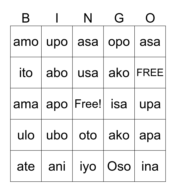 TATLONG LETRA NG SALITA Bingo Card