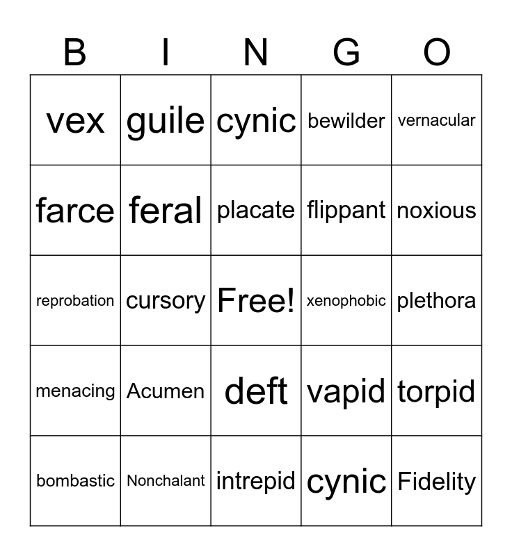 AP 2nd Semester Vocab Bingo Card