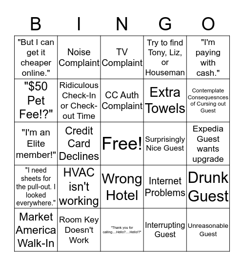 Front Desk Bingo Card
