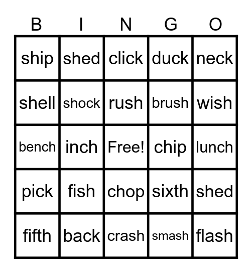 Digraph Bingo Card