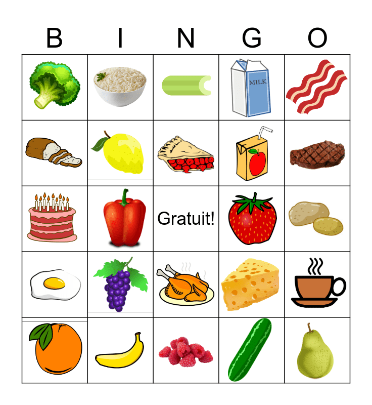 La Nourriture Bingo Card