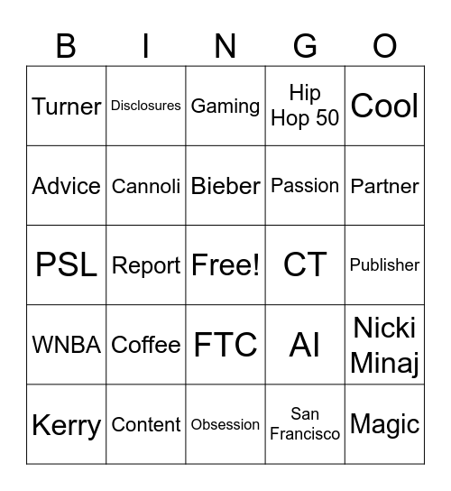 Creative Futures BINGO Card