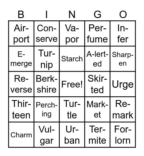 r-controlled vowel syllable words Bingo Card
