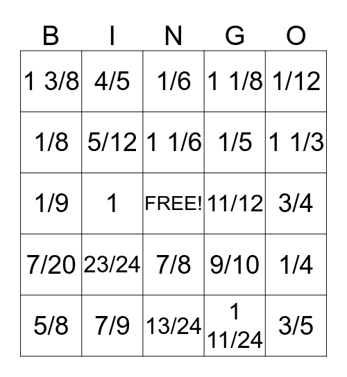 Add & Subtract Fractions: Like & Unlike Denominators Bingo Card
